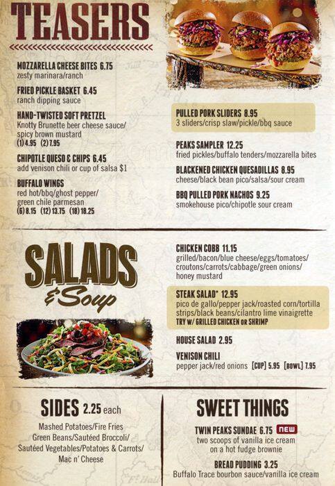 Menu at Twin Peaks Restaurant, Lakewood, W Colfax Dr