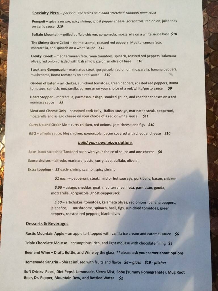 Menu at Mountain Pie Company pub & bar, Hurricane, Teays Valley Road A