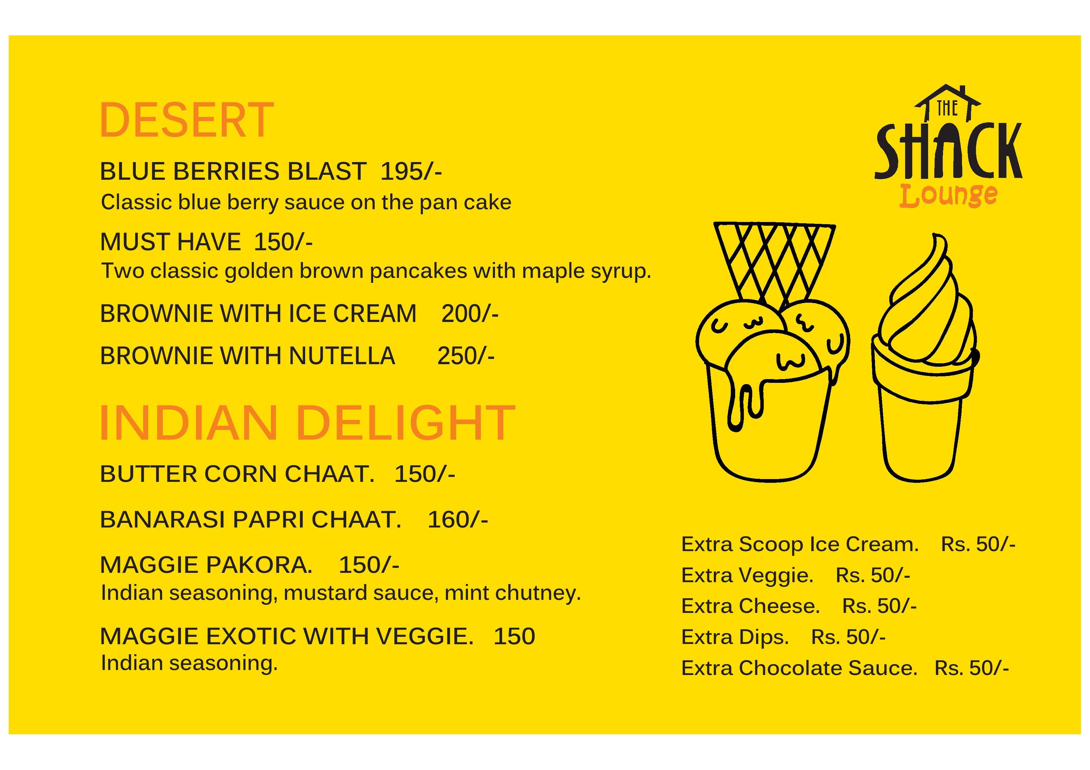Menu at The sweet Shack, Kolkata