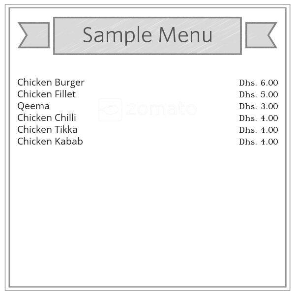 Menu at Rashid Ali cafeteria, Ajman