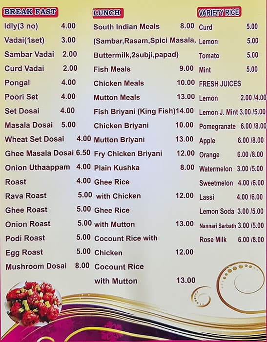 Menu of Welcome Tamil Nadu Restaurant, Hor Al Anz, Dubai