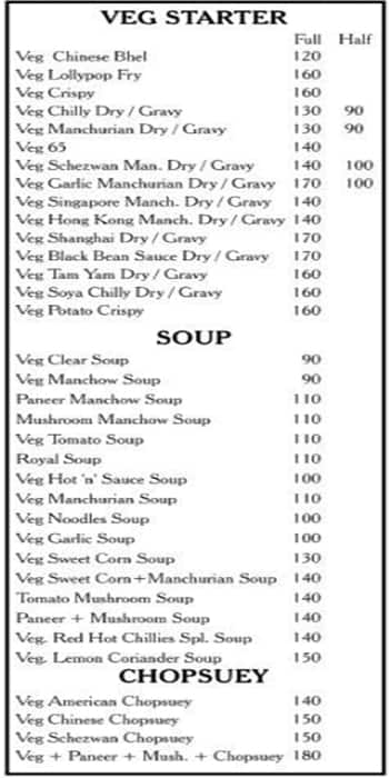 Menu of Emage Chinese Corner, Mira Road, Mumbai