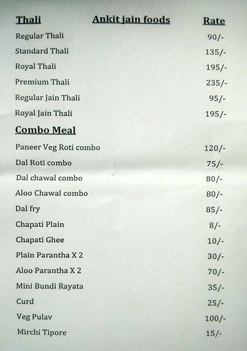 Menu of Ankit Jain Foods, Mansarovar, Jaipur