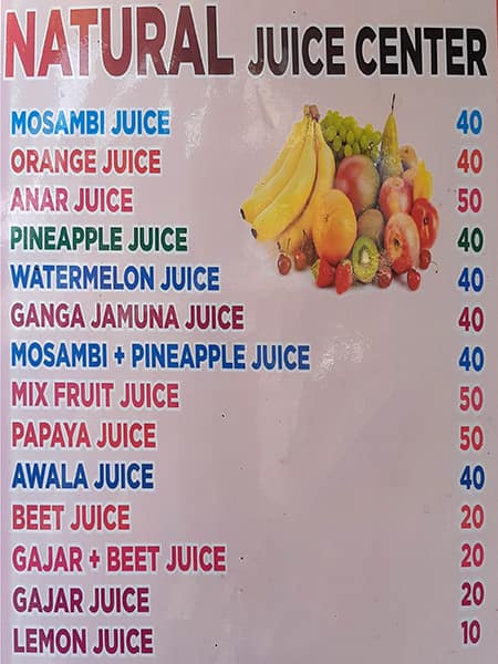 Menu of Natural Juice Centre, Malad West, Mumbai