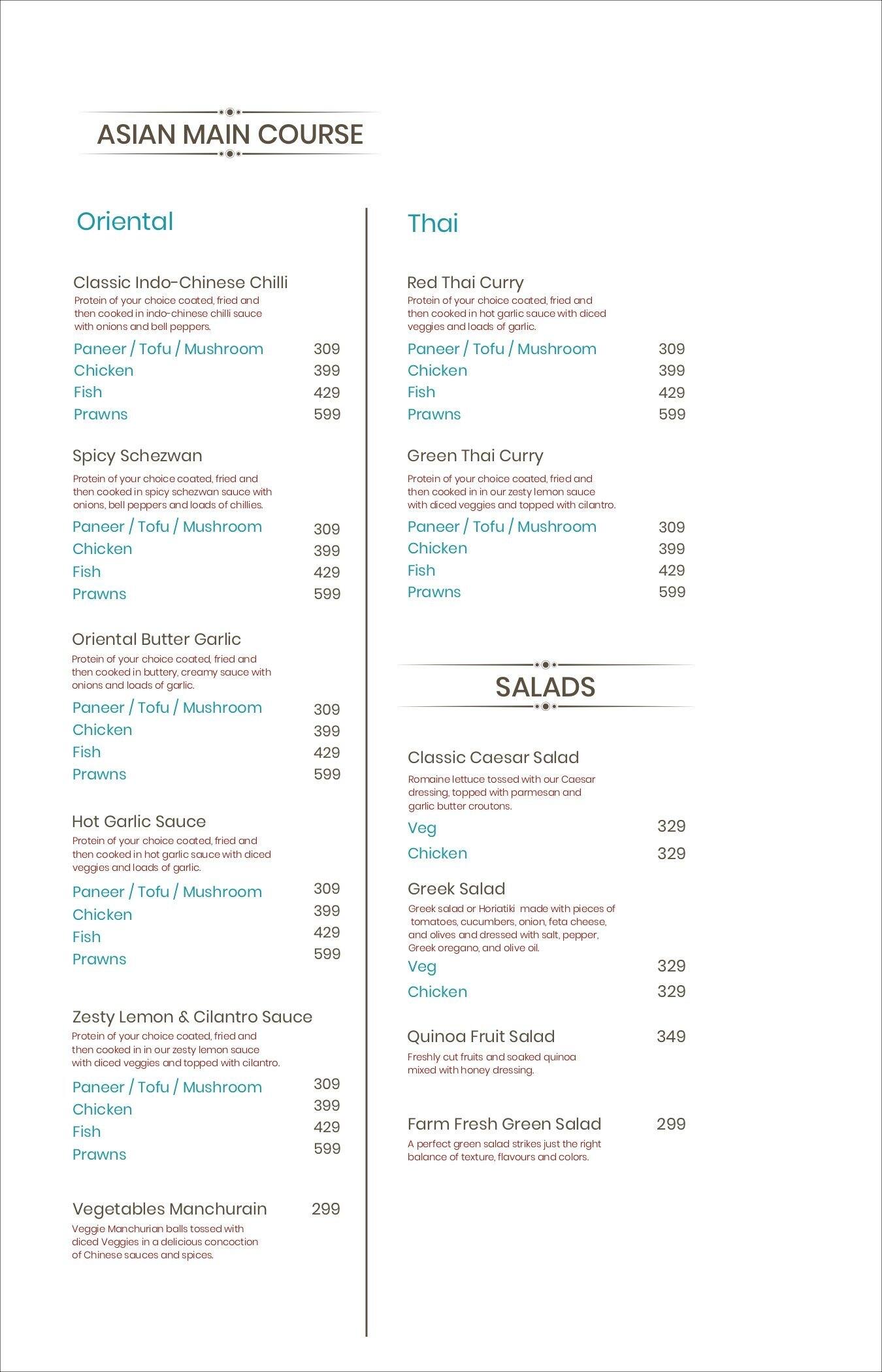 Menu at The Glass Box, Patna
