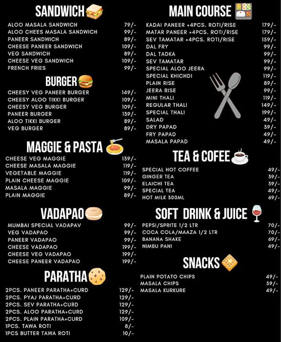 Menu of The Charpai Food's, MR 10 Road, Indore