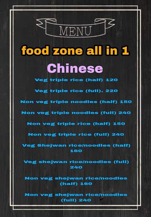 Menu of Food Zone All In 1, Pimple Saudagar, Pune