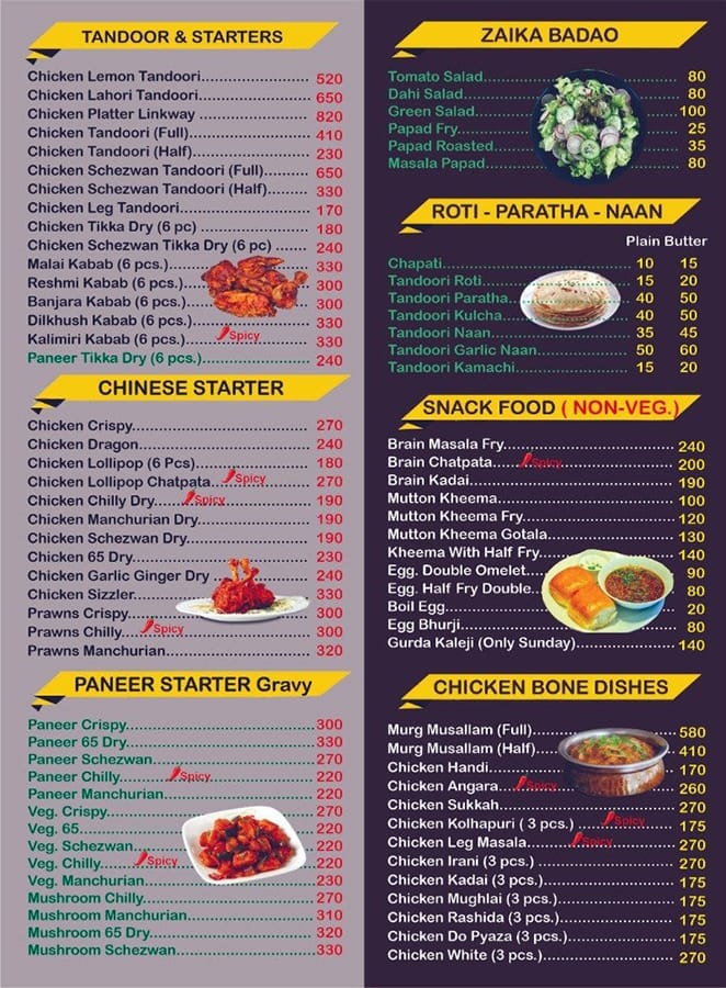 Menu of Linkway Restaurant, Goregaon West, Mumbai