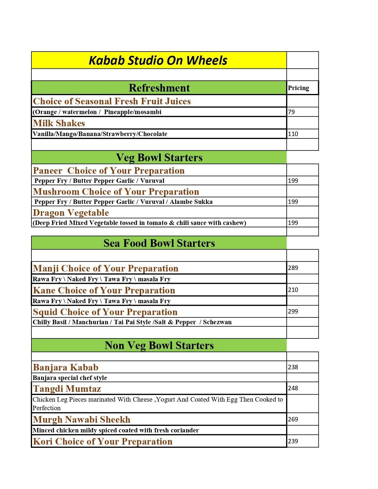 Menu at Kabab Studio - Goldfinch Hotel, Mangaluru