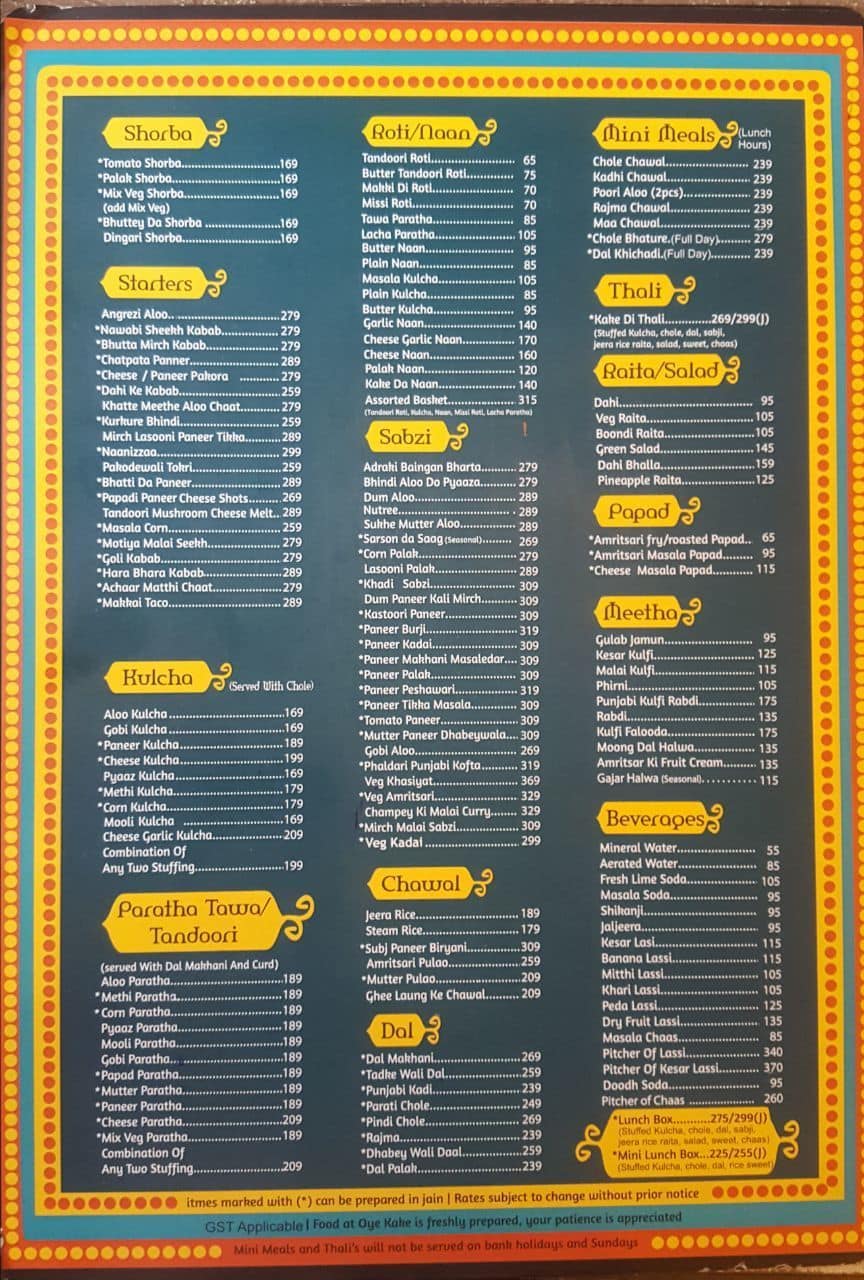 Oye Kake a Mumbai: Foto del Menu con Prezzi - Zomato