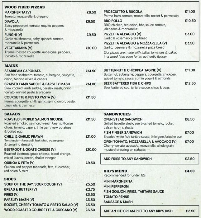 Menu at Garden Cafe, London, Inner Circle