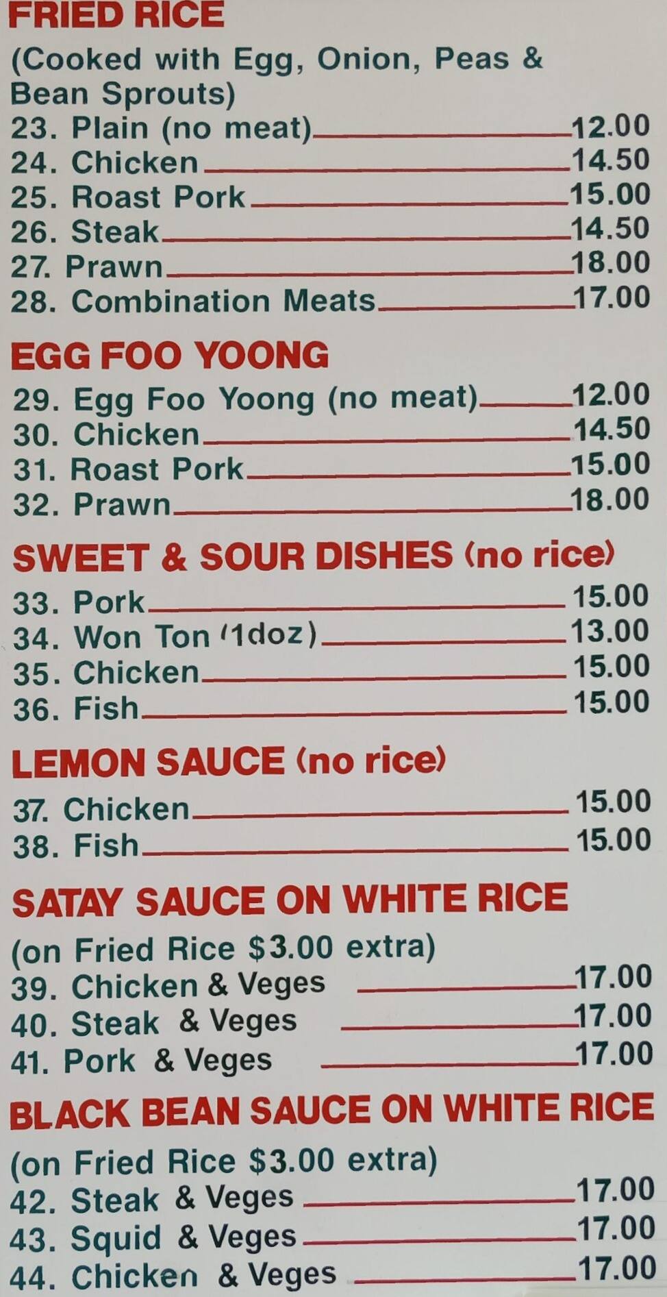 Menu at Cheung Hing Takeaways fast food, Auckland
