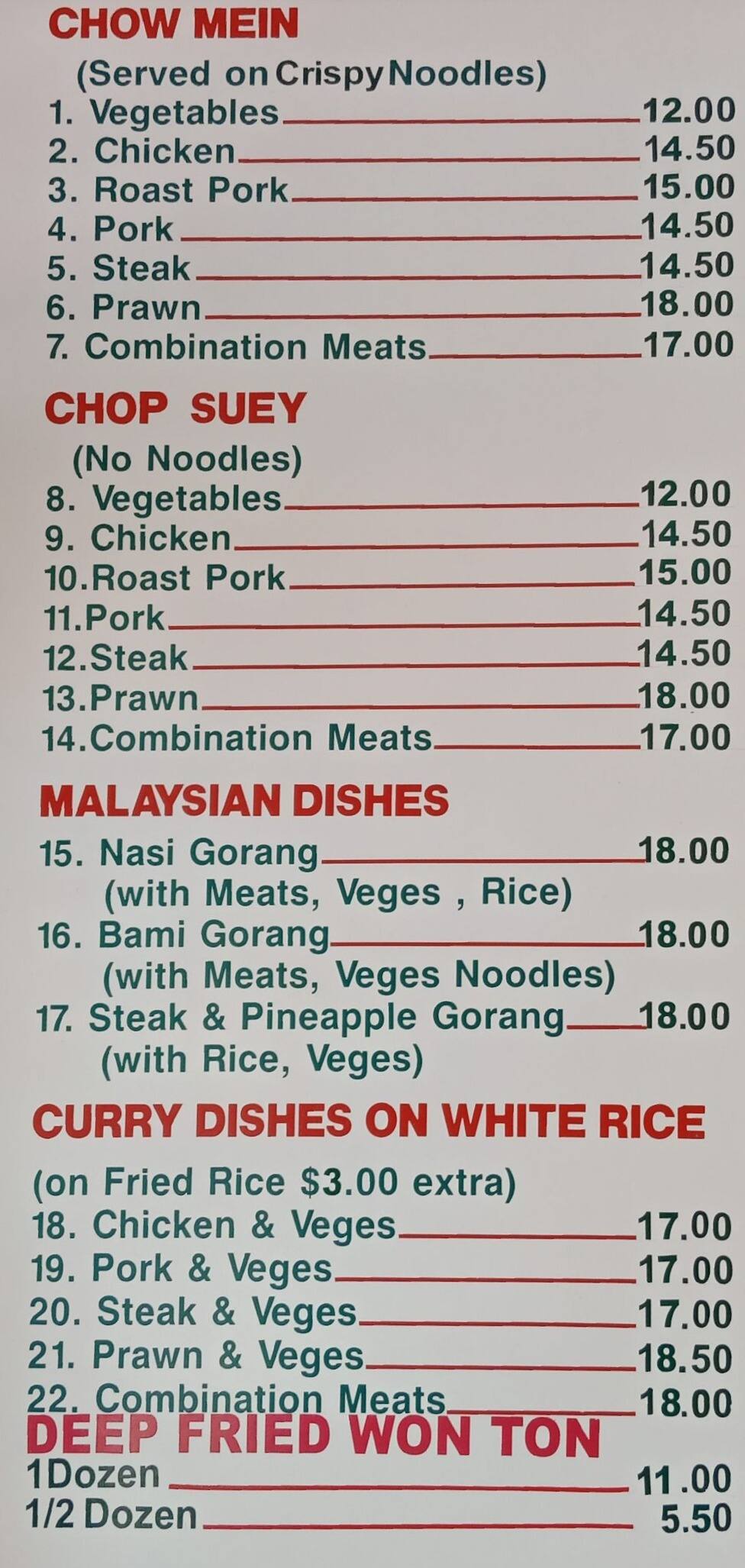 Menu at Cheung Hing Takeaways fast food, Auckland