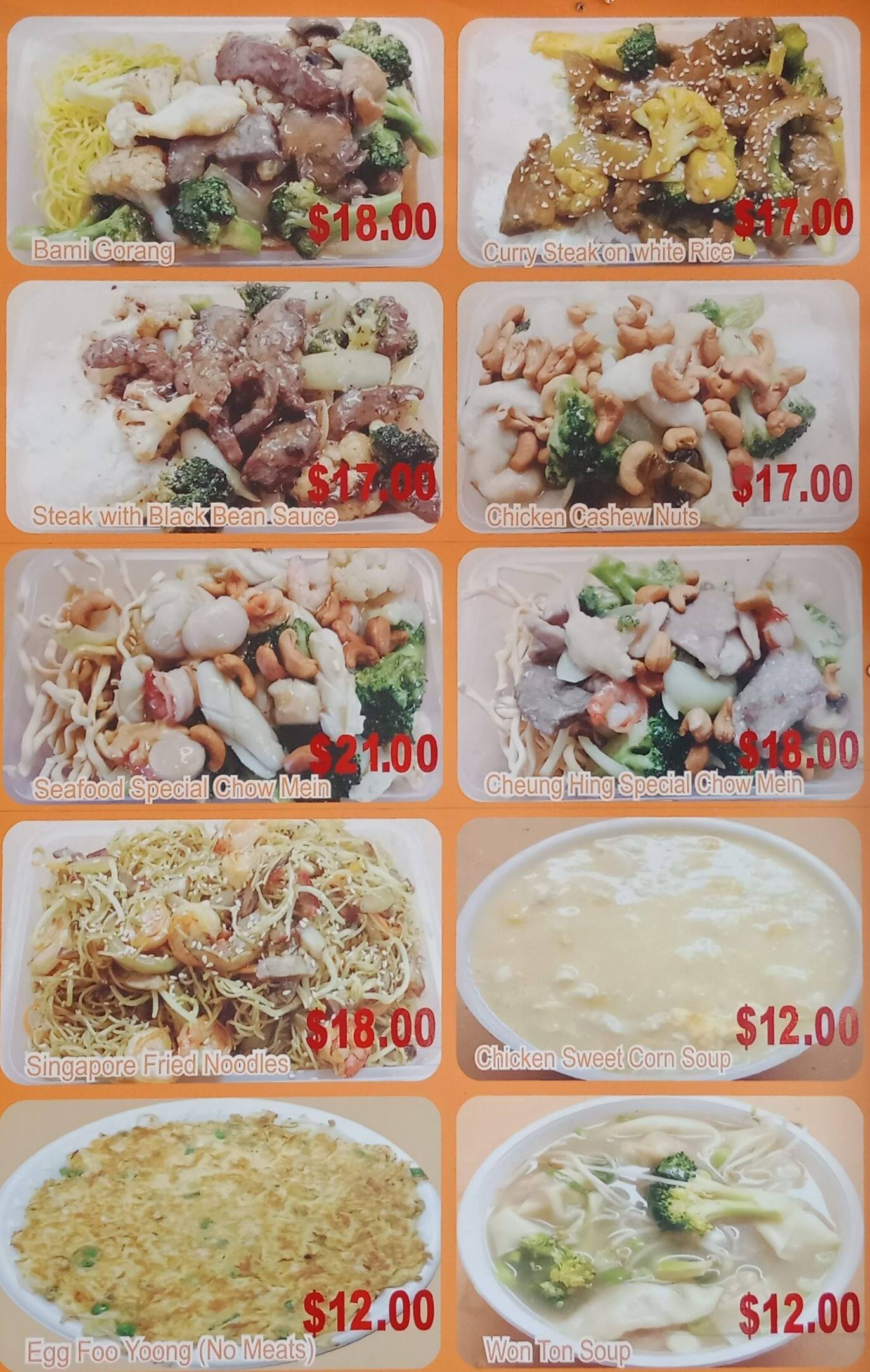 Menu at Cheung Hing Takeaways fast food, Auckland