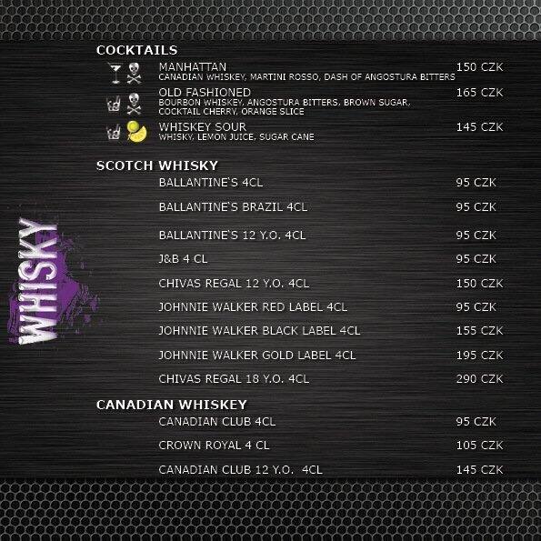 Menu at M1 Lounge pub & bar, Prague