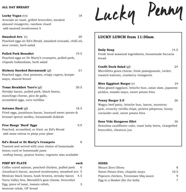 Lucky Penny Menu, Menu for Lucky Penny, South Yarra, Melbourne ...