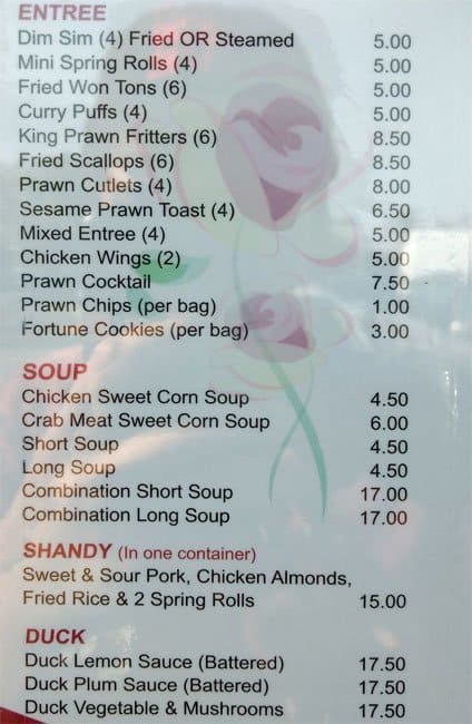 Menu at China Rose Chinese Restaurant (Marsden), Marsden
