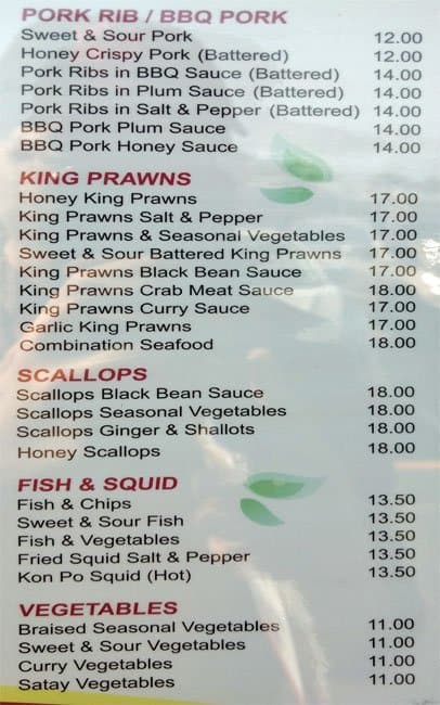 Menu at China Rose Chinese Restaurant (Marsden), Marsden