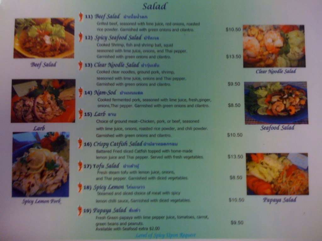 Menu at Sala Thai Restaurant, Phoenix, N 32nd St #29