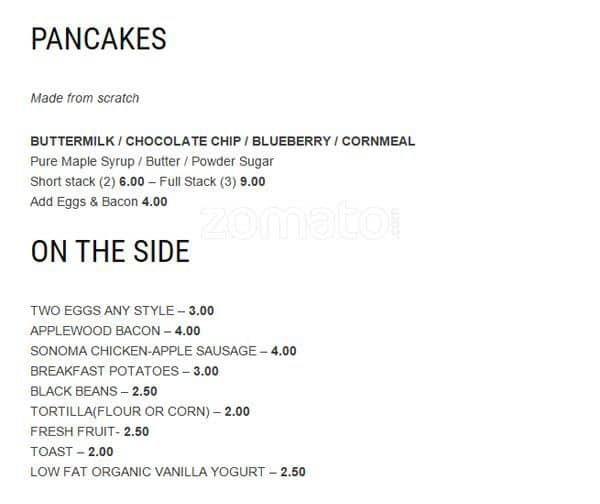 Menu at Museum Cafe, San Diego