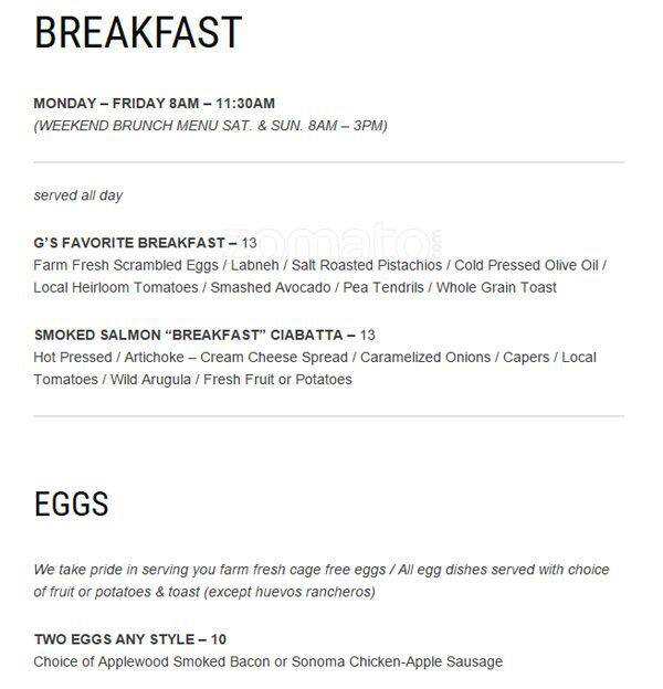 Menu at Museum Cafe, San Diego