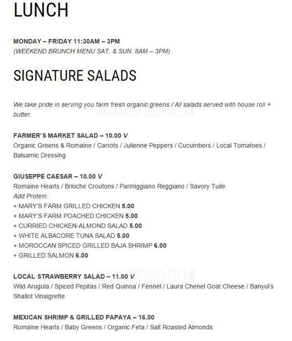 Menu at Museum Cafe, San Diego