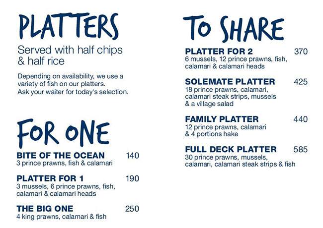 Menu at Ocean Basket restaurant, Nelspruit, 17 Ferreira St