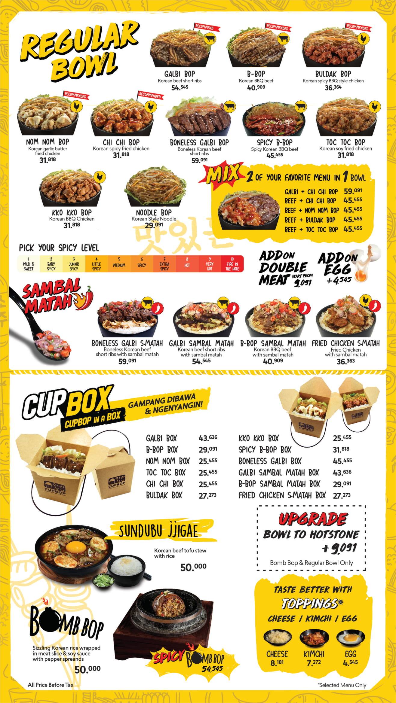 Menu at Cupbop, Tangerang, Living World