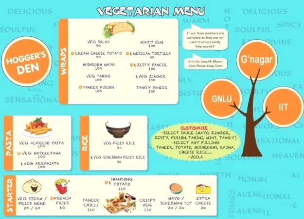 Menu of Hogger's Den, Airport Gandhinagar Highway, Gandhinagar