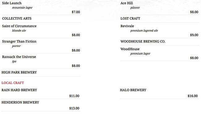 Menu at CHEFS HALL restaurant, Toronto