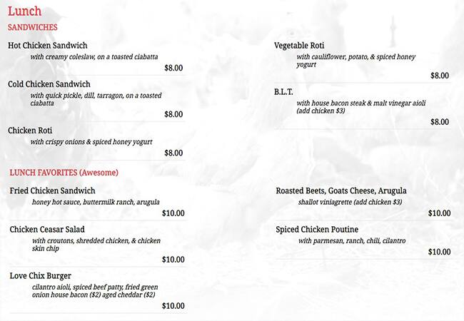 Menu at CHEFS HALL restaurant, Toronto