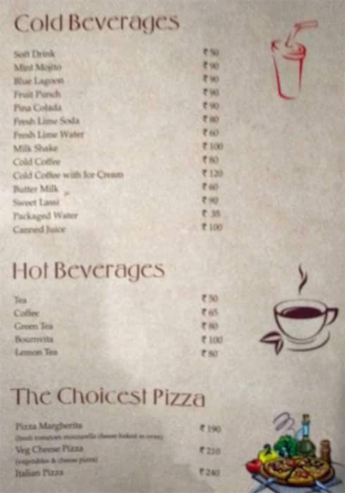 Menu at Waves Club, Vadodara, Kedar Bumiya Marg
