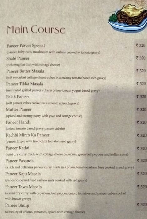 Menu at Waves Club, Vadodara, Kedar Bumiya Marg