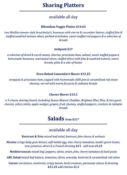 Menu at Bibendum pub & bar, Eastbourne