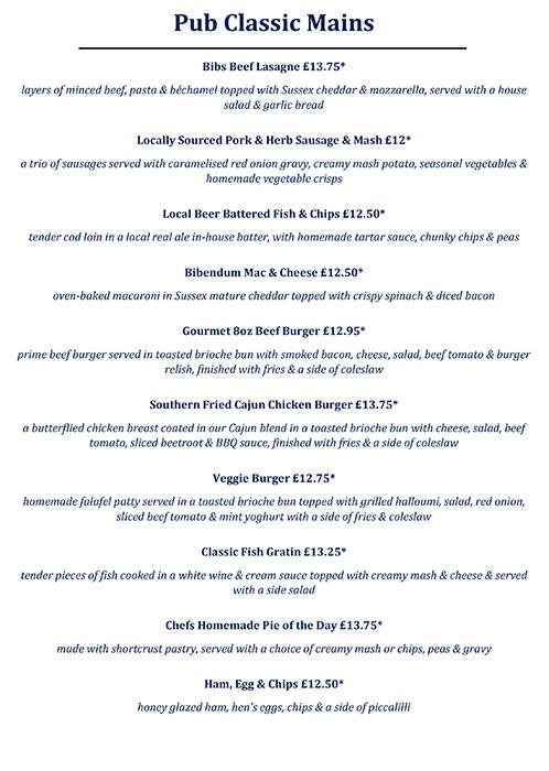 Menu at Bibendum pub & bar, Eastbourne