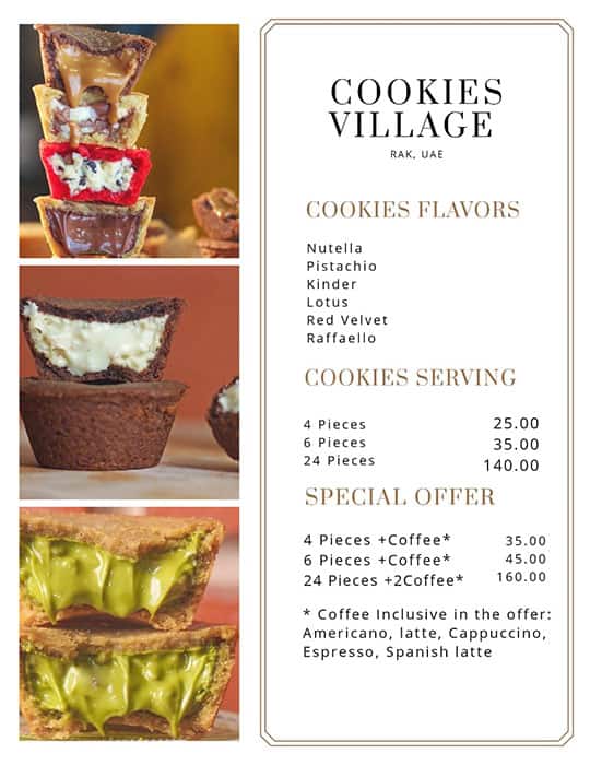 Menu at Cookies Village desserts, Ras Al-Khaimah