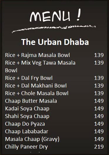 Menu of The Urban Dhaba, Greater Kailash 1 (GK1), New Delhi