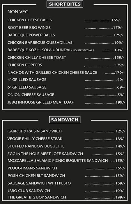 Menu at JEEP BBQ, Coimbatore