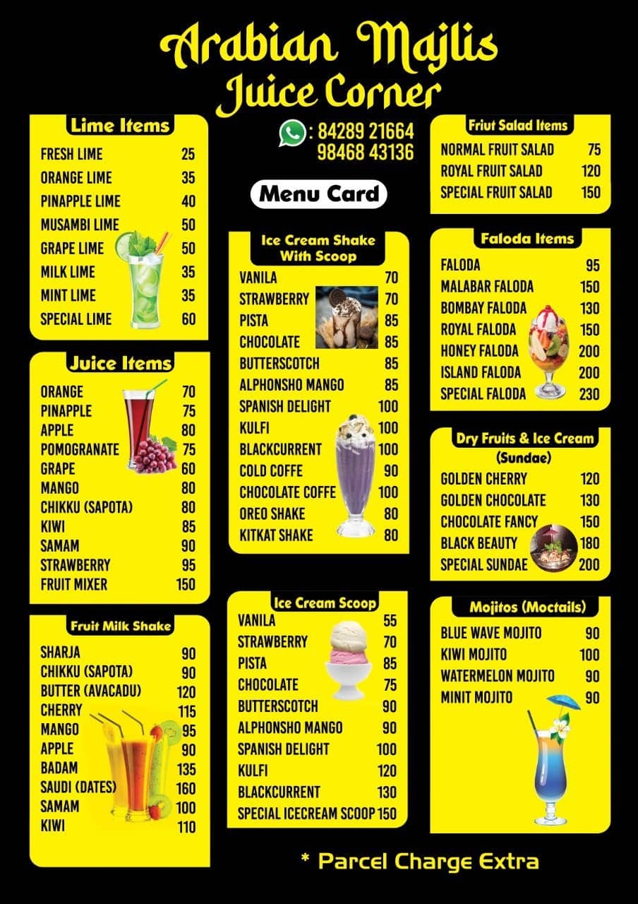 Menu at Arabian Majlis Restaurant, Vellore