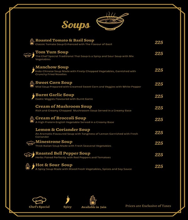 Menu of The Symphony, Film Nagar, Hyderabad