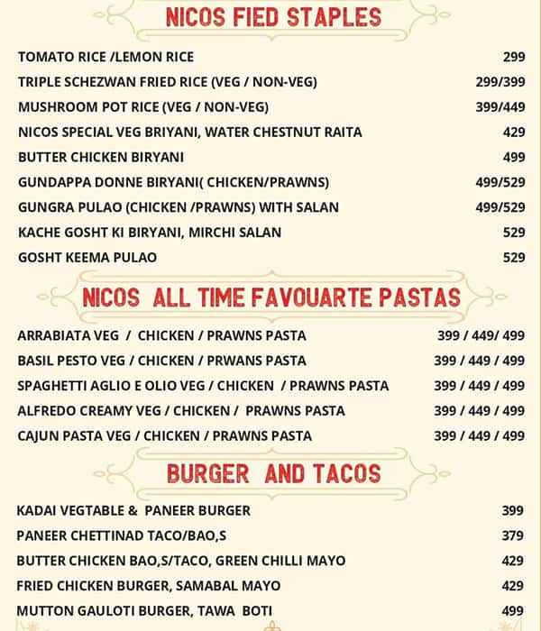Menu at NICOS KITCHEN&BAR, Hyderabad