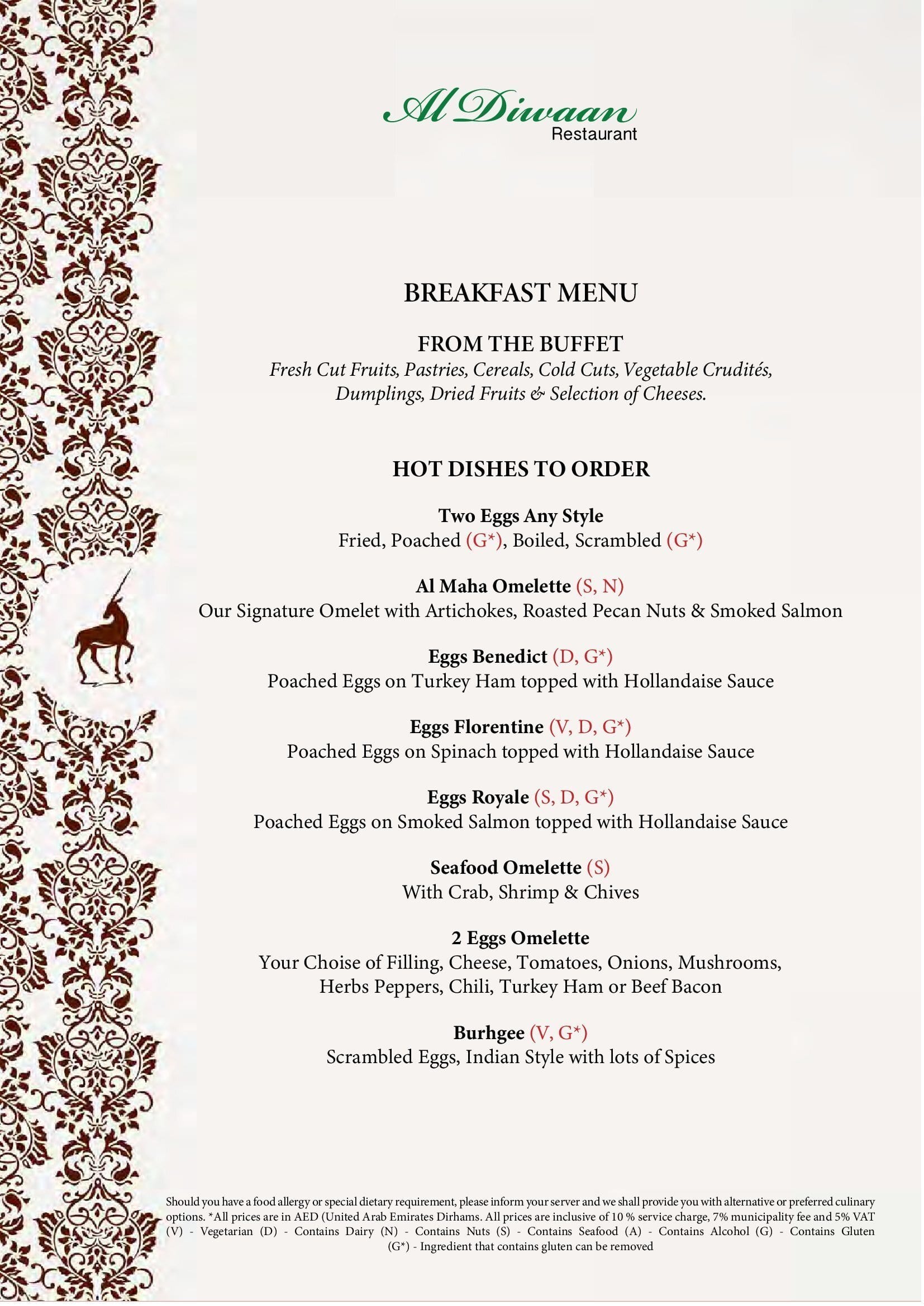 Menu of Al Diwaan - Al Maha Desert Resort & Spa, Dubai Outlet Mall Area ...