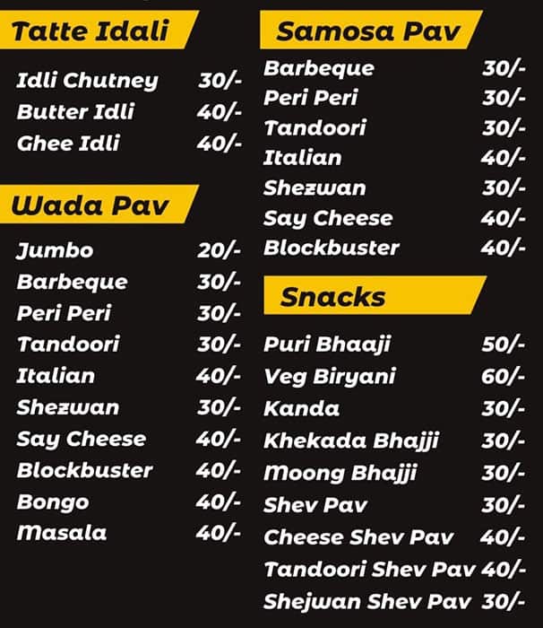 Menu of Mega Bite, Sadashiv Peth, Pune