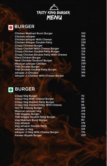 Menu of Tasty King Burger, Mira Road, Mumbai