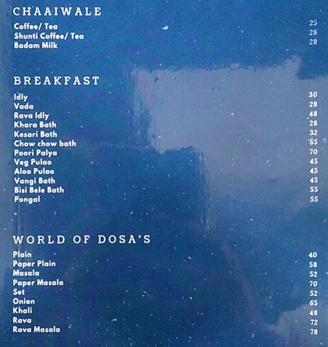 Menu of Adithya, JP Nagar, Bangalore