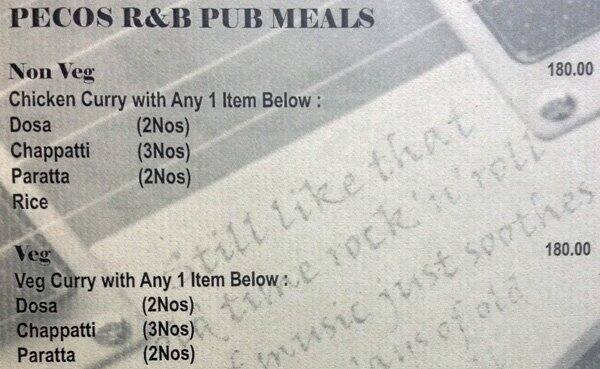 Menu at Pecos - St. Marks Road, Bengaluru