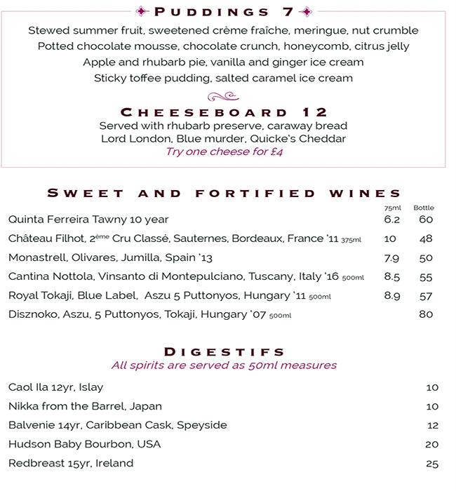 Menu at The Jugged Hare pub & bar, London, 49 Chiswell St