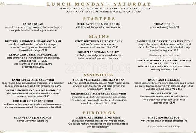 Menu at The Harrow pub & bar, Warlingham, 309 Farleigh Rd