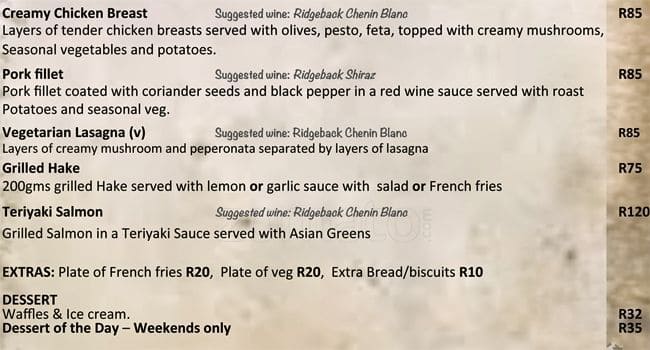 Menu at The Deck Restaurant, Windmeul