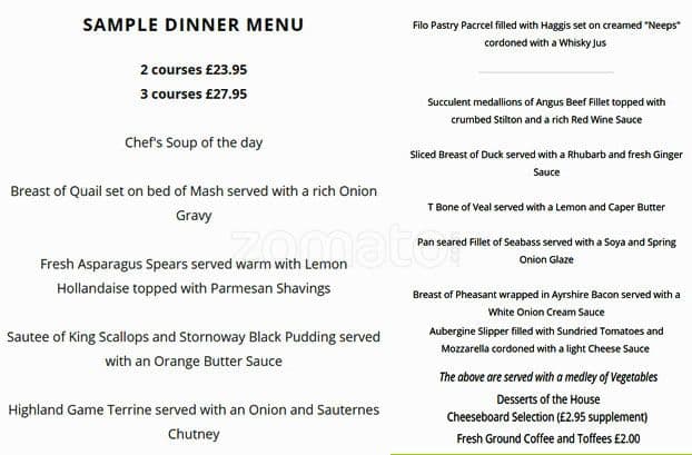 Menu at Merchants Restaurant, Edinburgh